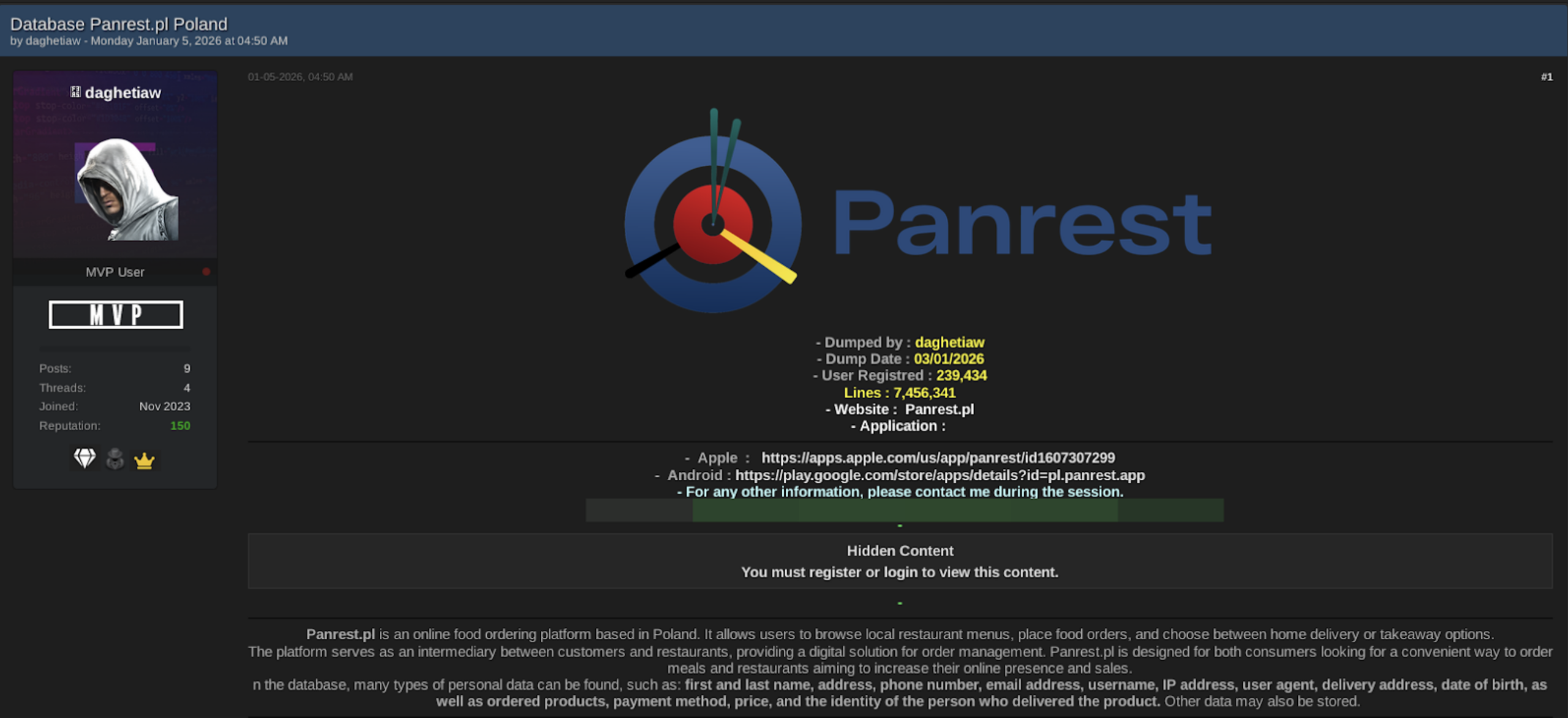 Możliwy wyciek danych użytkowników Panrest